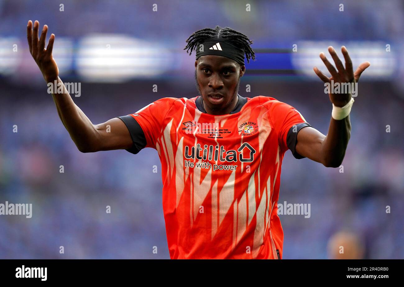 Luton Town's Elijah Adebayo gestures to the fans during the Sky Bet ...