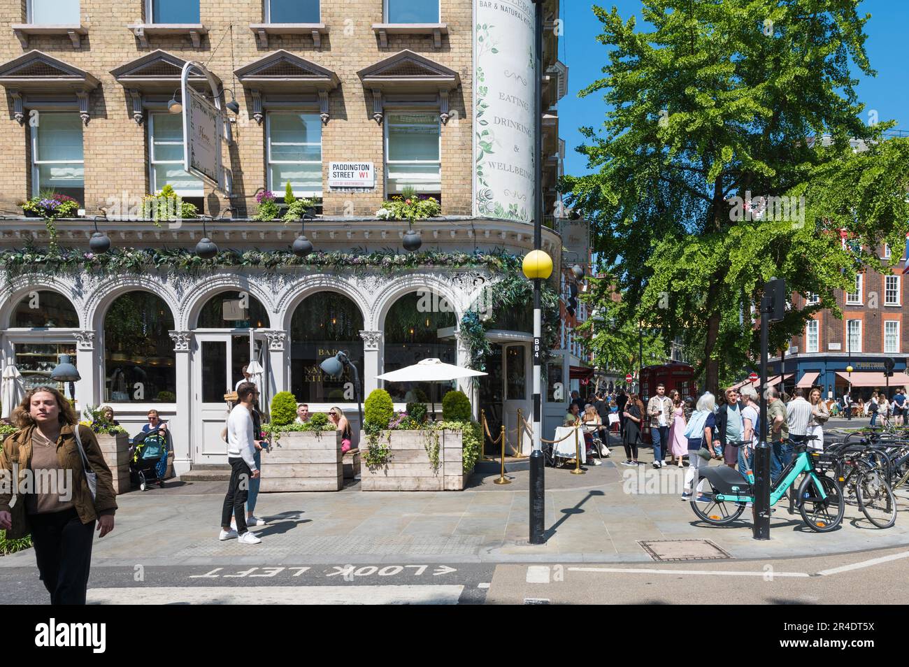People out and about on a sunny day. Home Marylebone restaurant on ...