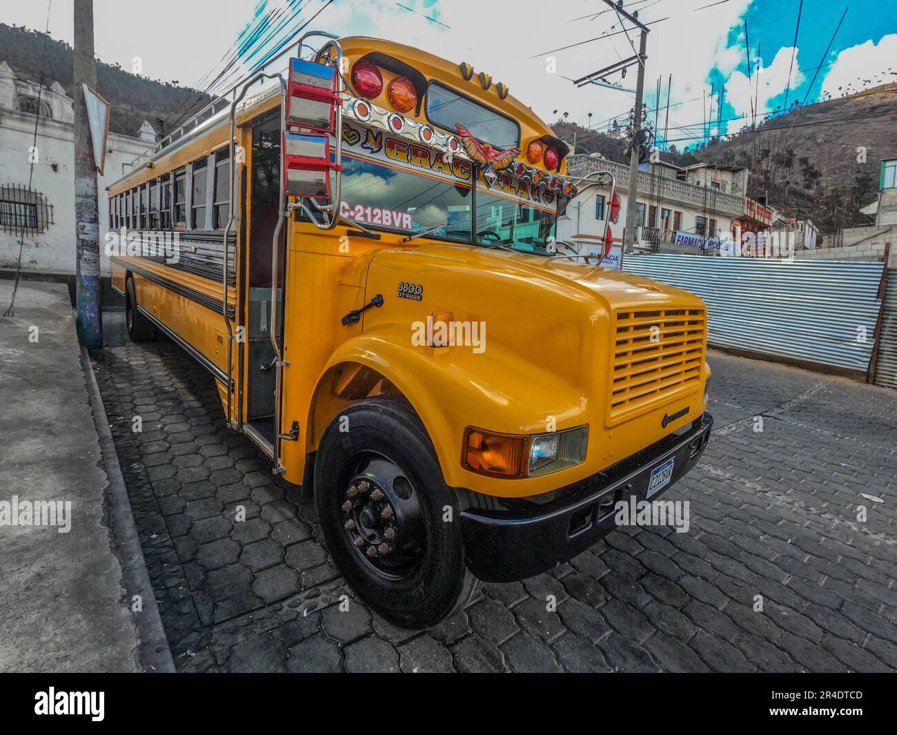 Traditional chicken bus, Antigua, Guatemala Stock Photo - Alamy