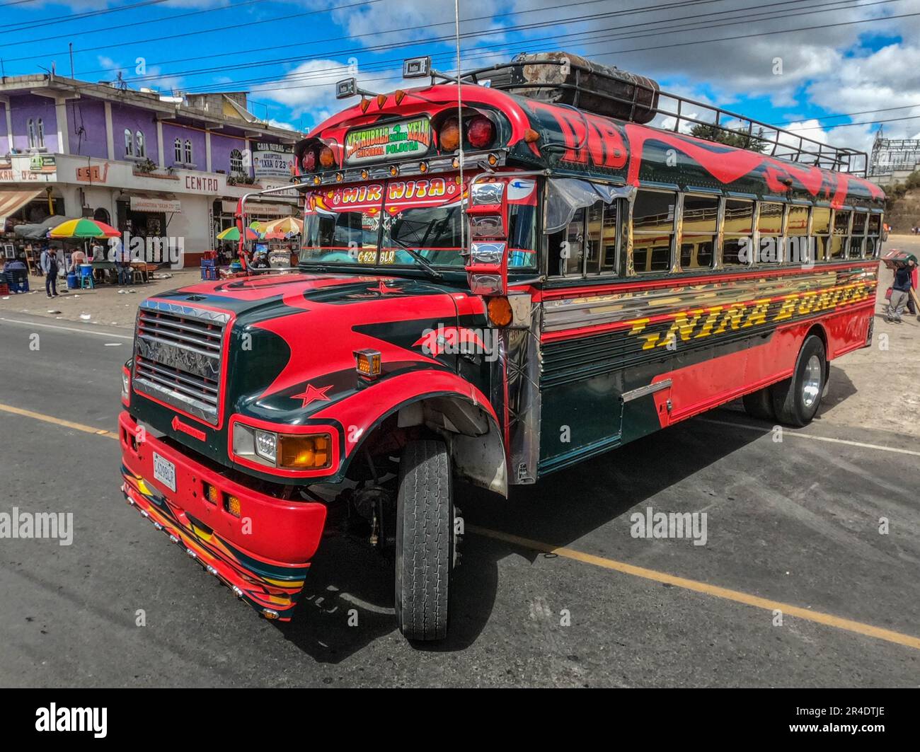 Traditional chicken bus, Antigua, Guatemala Stock Photo - Alamy