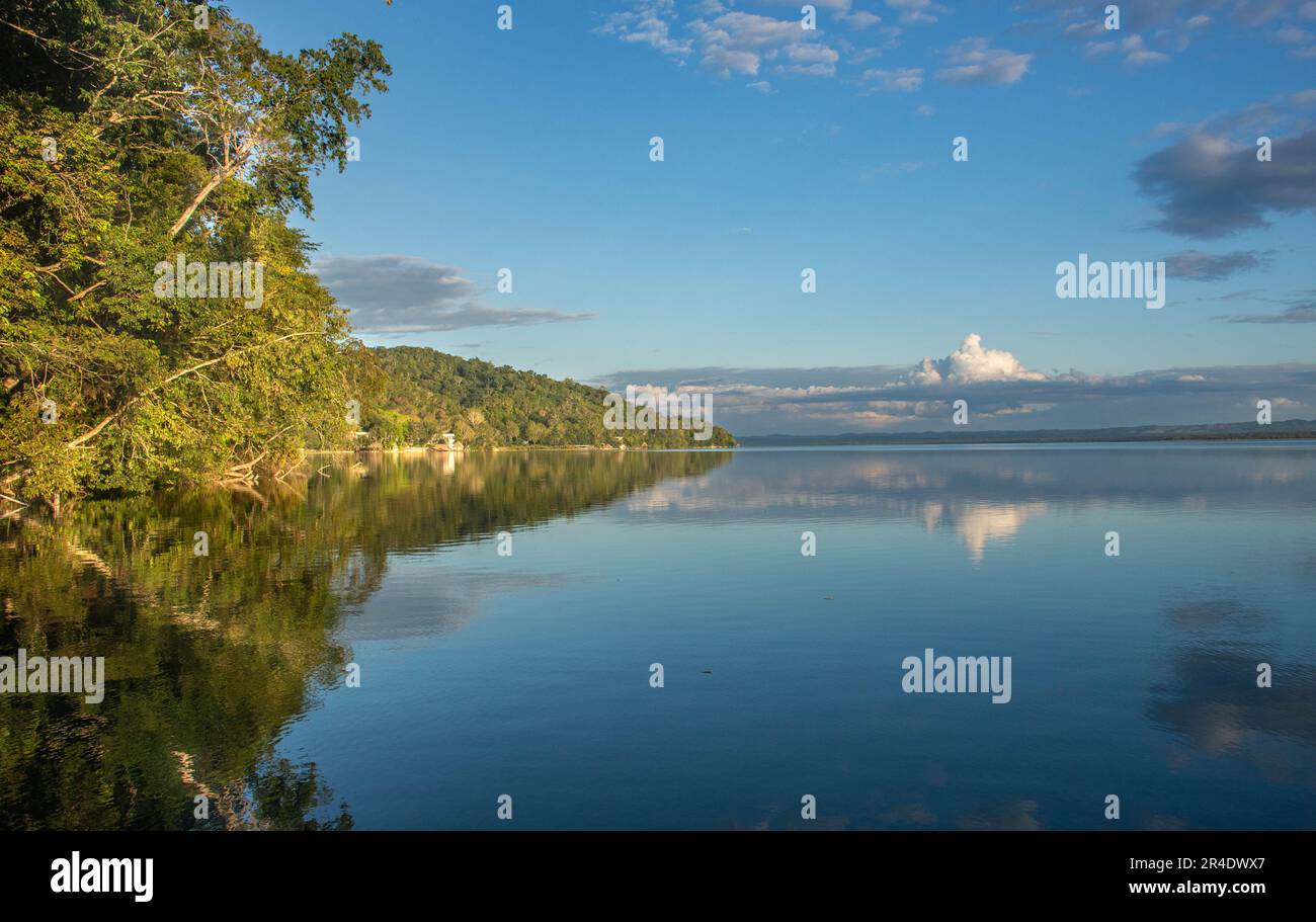 Panorama of beautiful Lake Peten Itza, El Remate, Petén, Guatemala ...