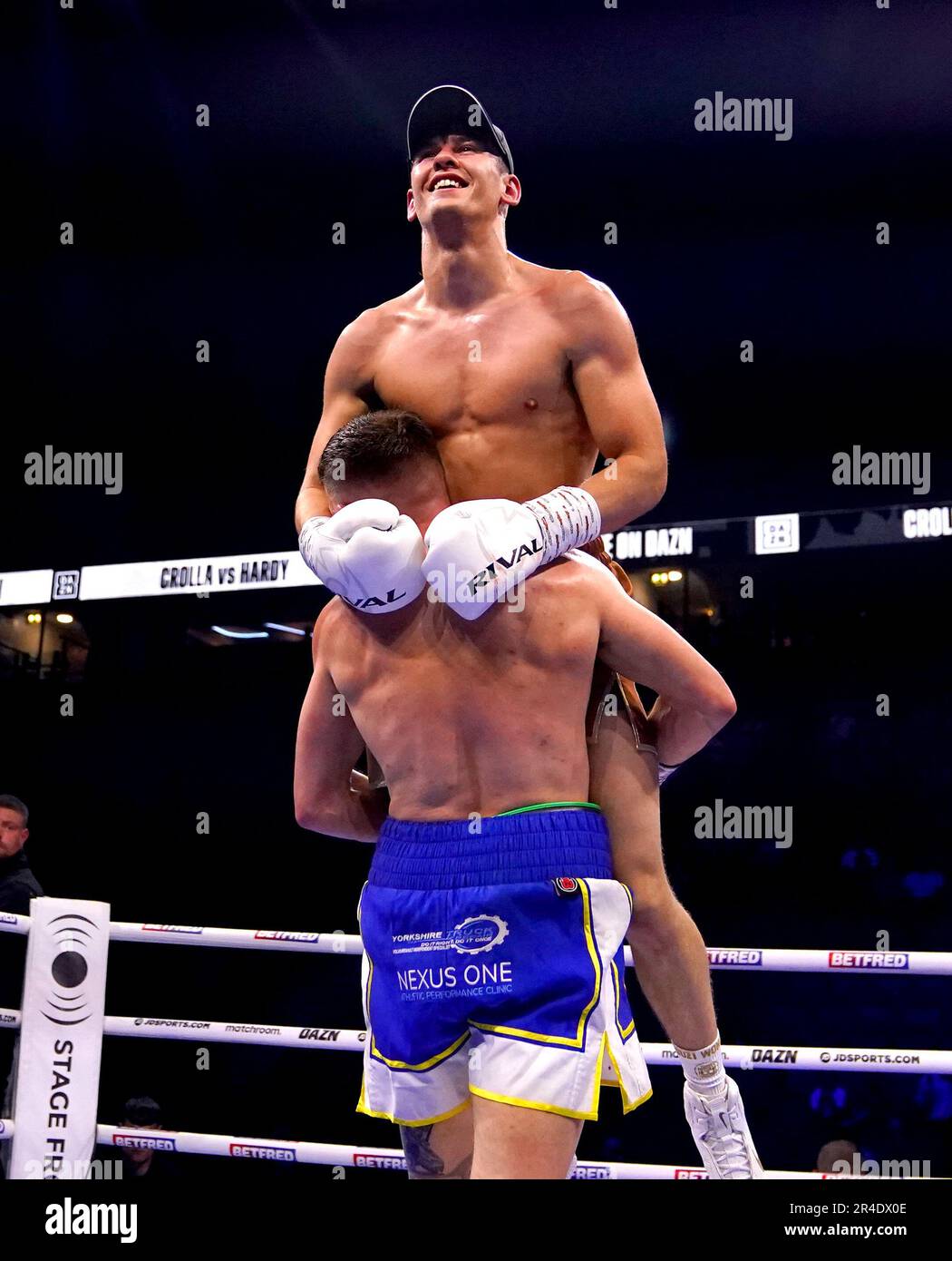 William Crolla celebrates after winning his super welter weight fight ...