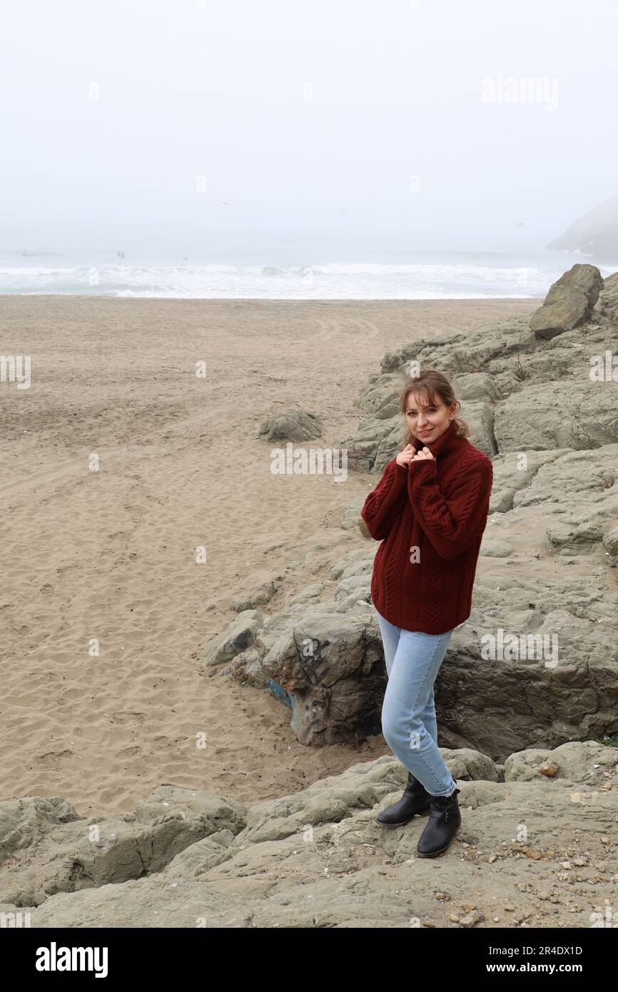 Beautiful Russian model in a beach, near the ocean Stock Photo - Alamy