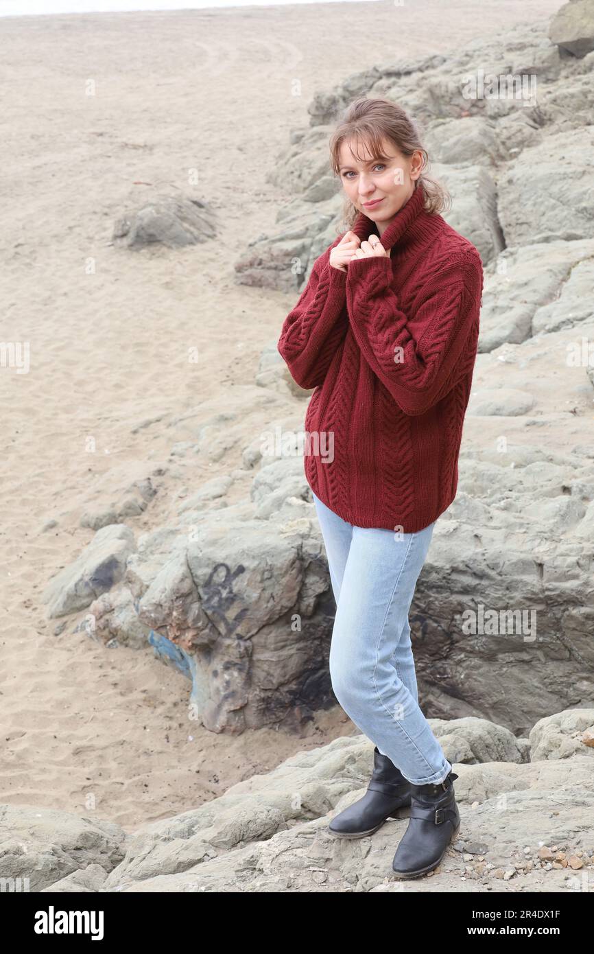 Beautiful Russian model in a beach, near the ocean Stock Photo - Alamy
