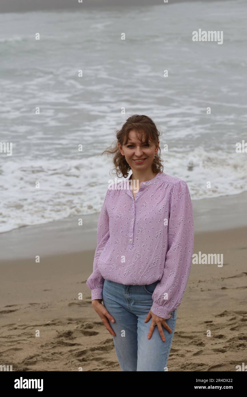 Beautiful Russian model in a beach, near the ocean Stock Photo - Alamy