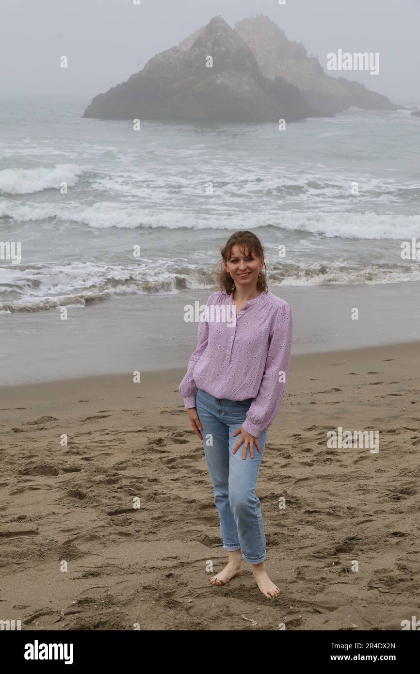 Beautiful Russian model in a beach, near the ocean Stock Photo - Alamy