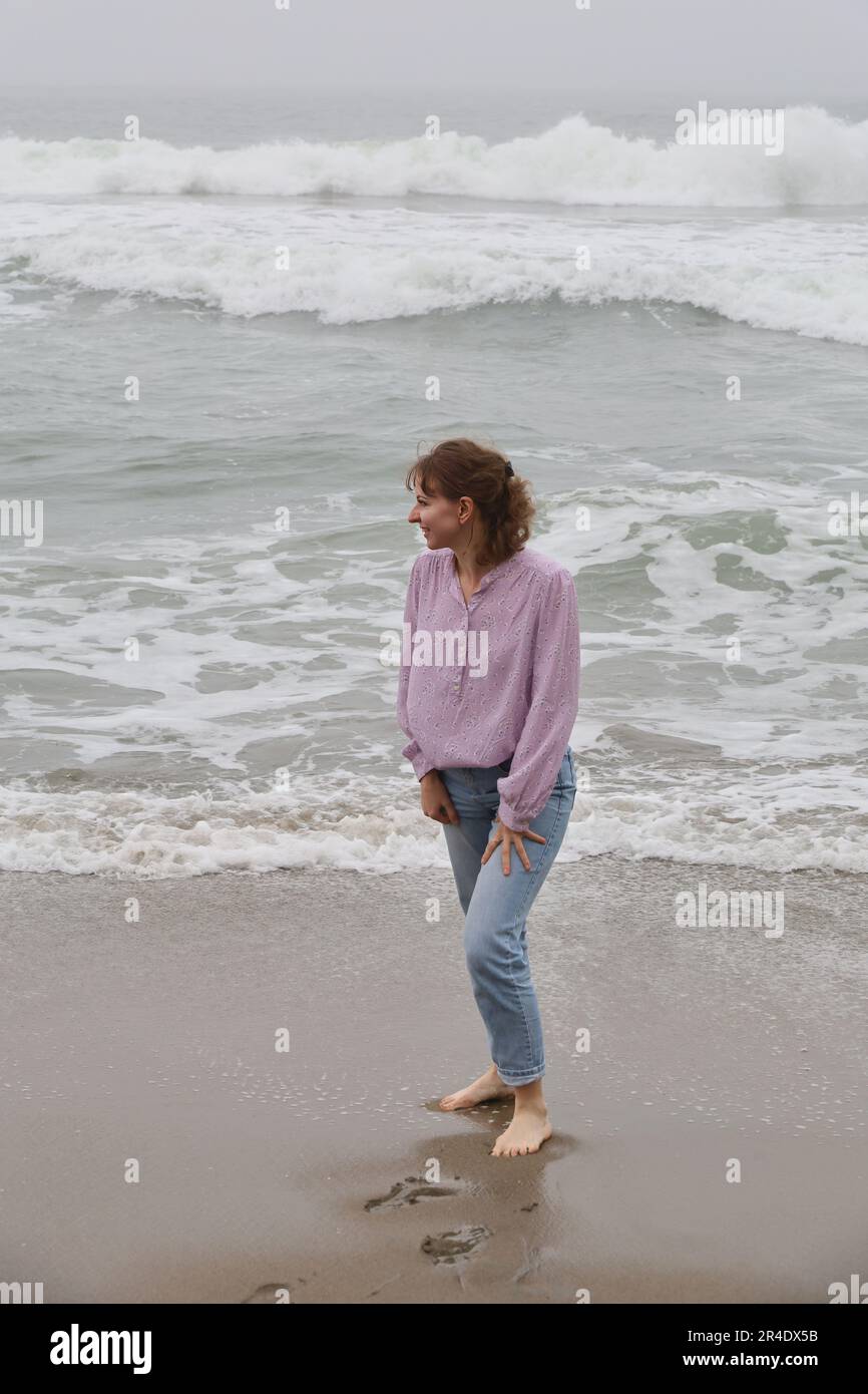 Beautiful Russian model in a beach, near the ocean Stock Photo - Alamy