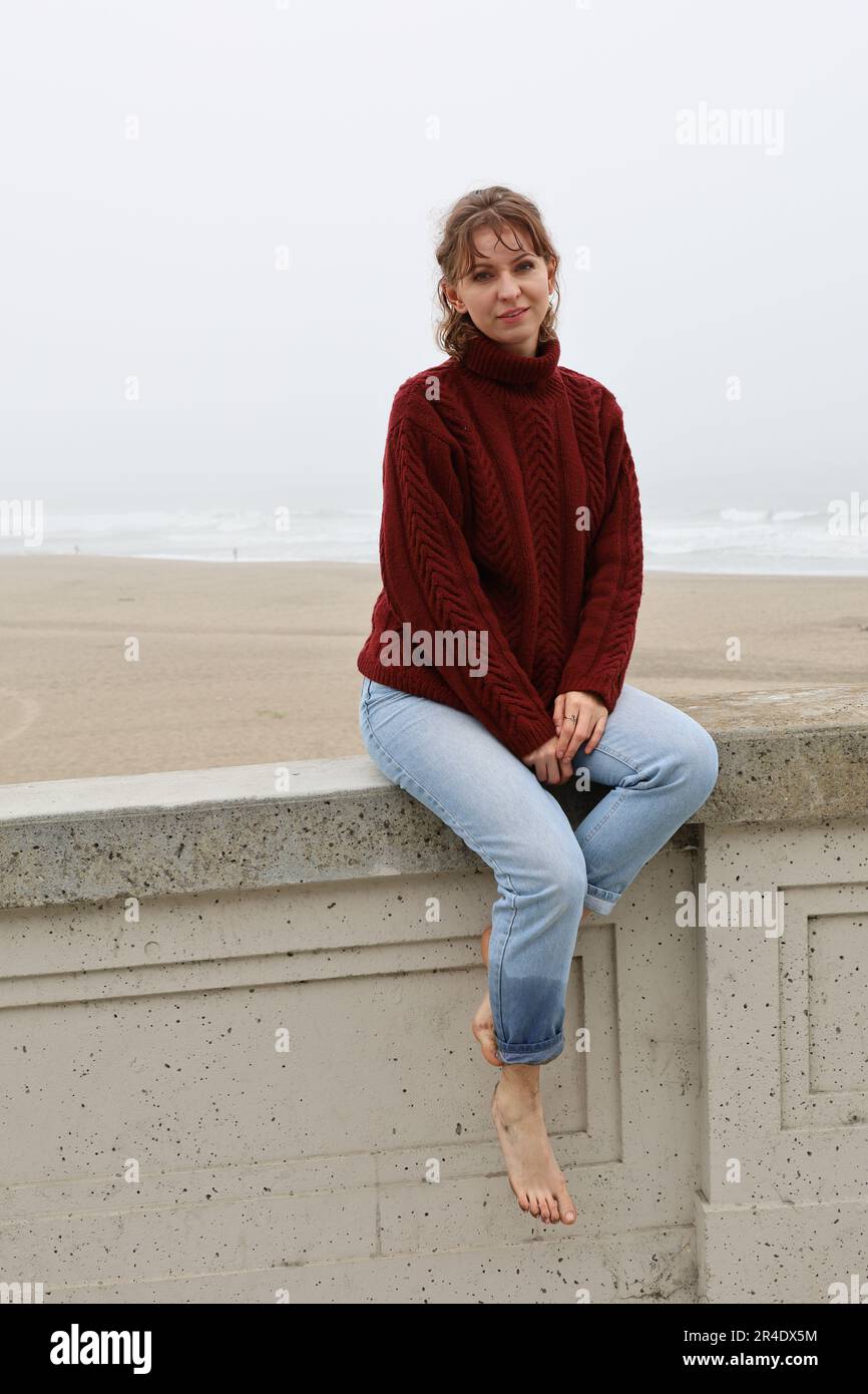 Beautiful Russian model in a beach, near the ocean Stock Photo - Alamy