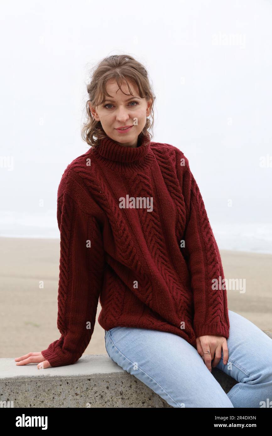 Beautiful Russian model in a beach, near the ocean Stock Photo - Alamy