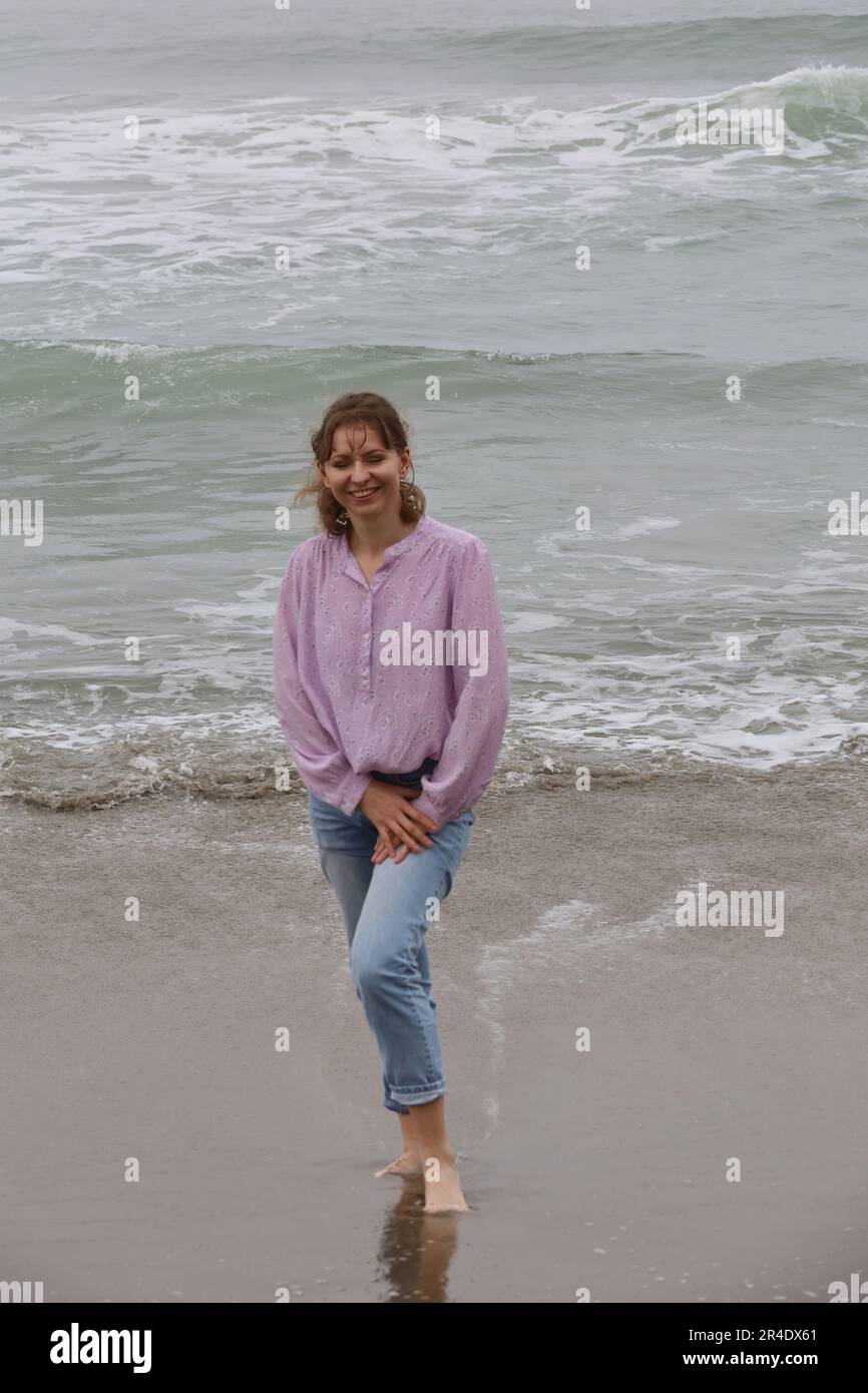 Beautiful Russian model in a beach, near the ocean Stock Photo - Alamy