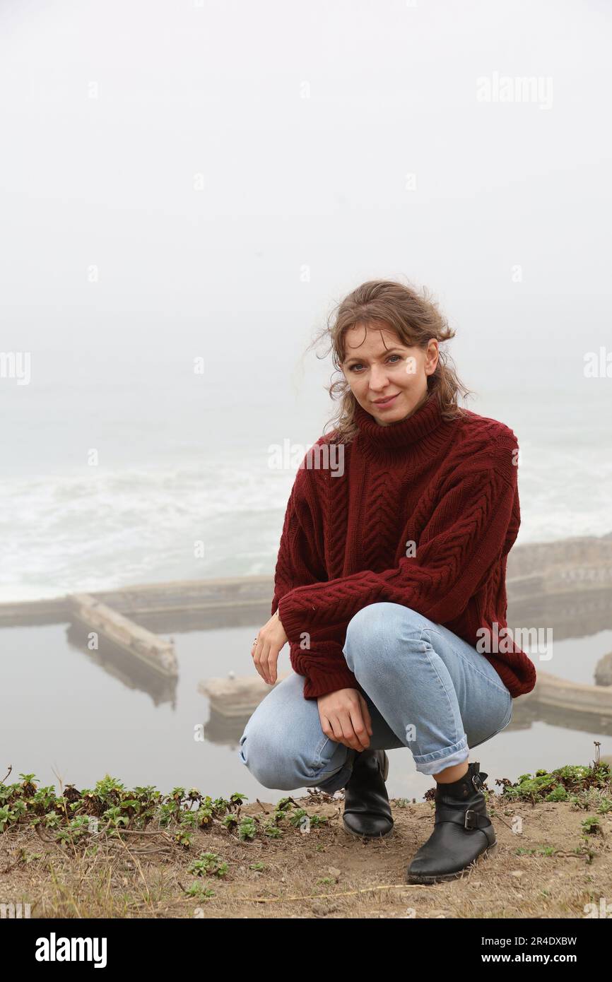 Beautiful Russian model in a beach, near the ocean Stock Photo - Alamy