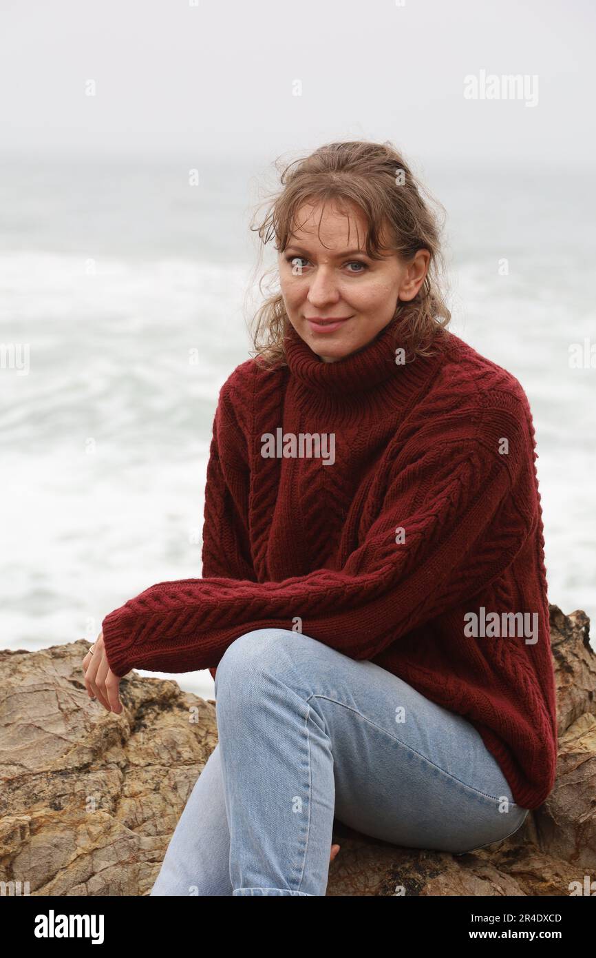 Beautiful Russian model in a beach, near the ocean Stock Photo - Alamy