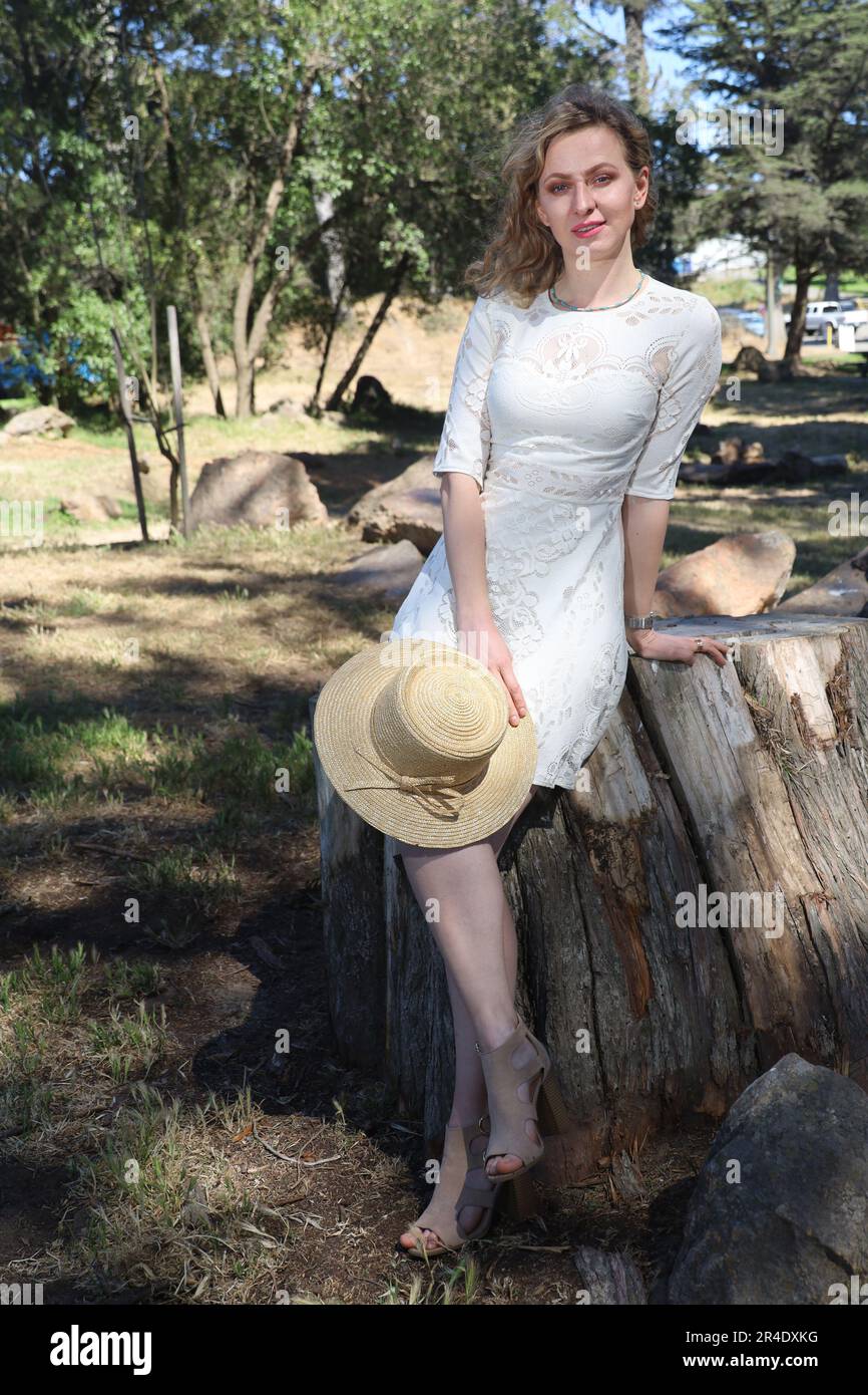 Photo of a Beautiful Russian Lady in a tulip garden by a windmill Stock ...