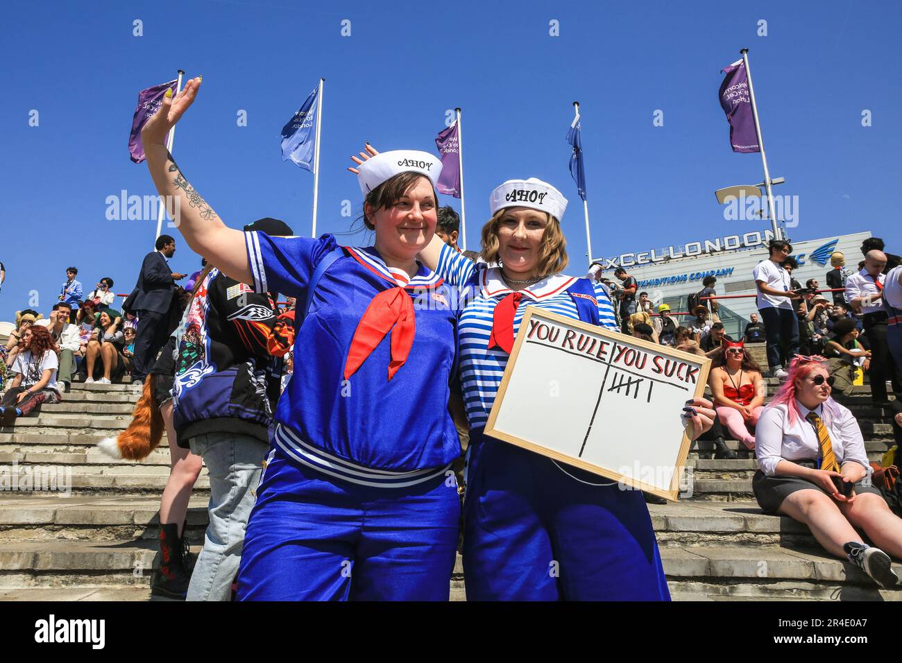 London, UK. 27th May, 2023. Two fans in outfits from "Stranger Things ...