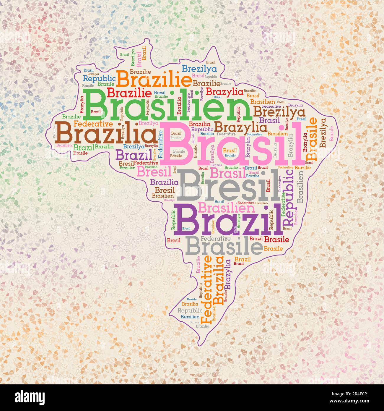 Brazil shape whith country names word cloud in multiple languages ...