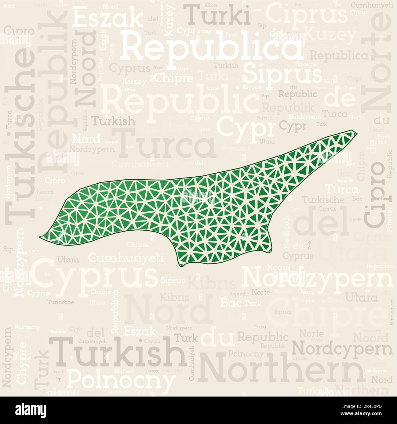 Northern Cyprus map design. Country names in different languages and ...