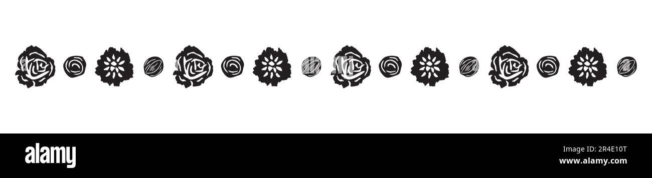 Quirky floral botanic vector border isolated on white background ...