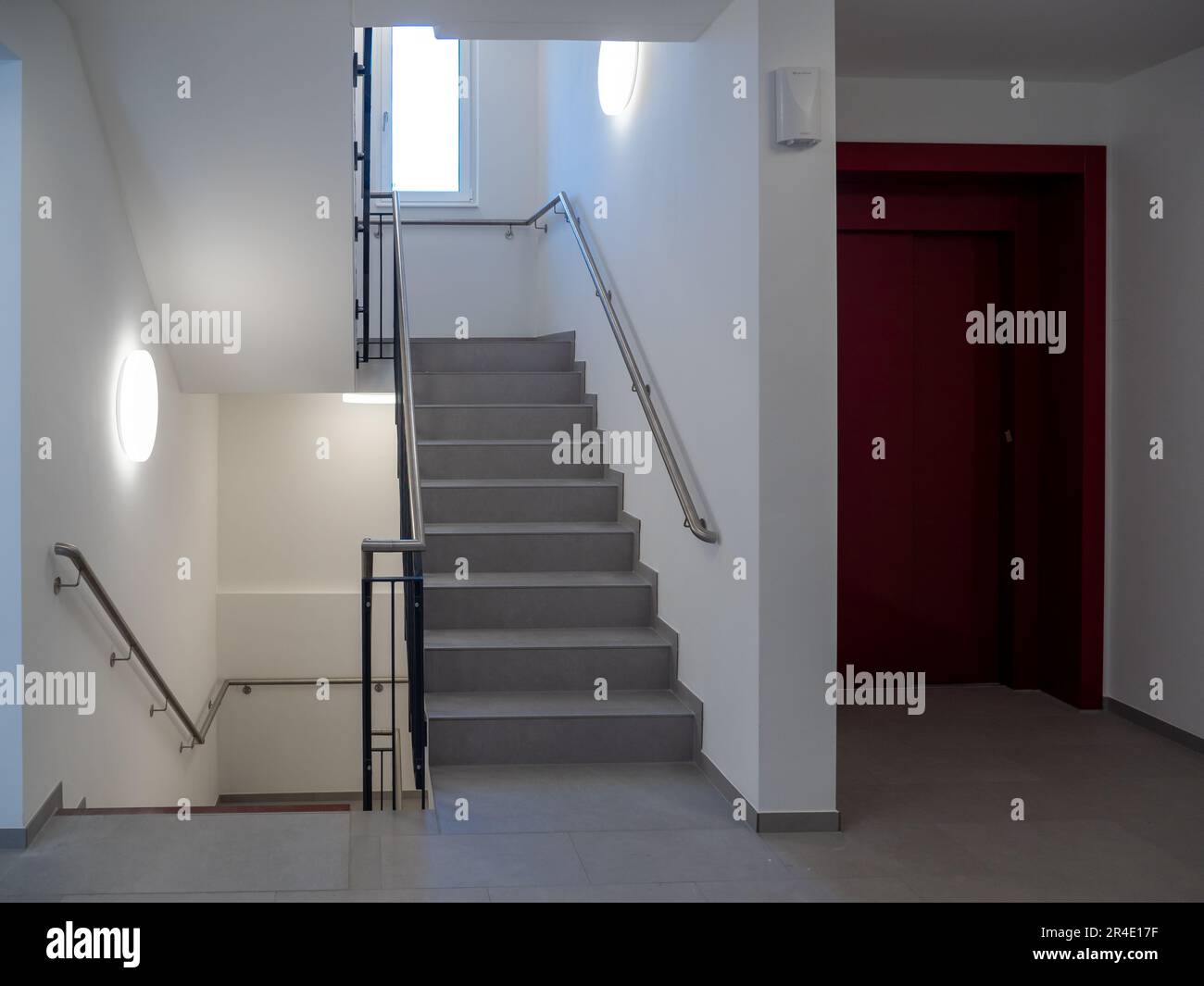Staircase of a multi-storey building. European apartment building Stock ...