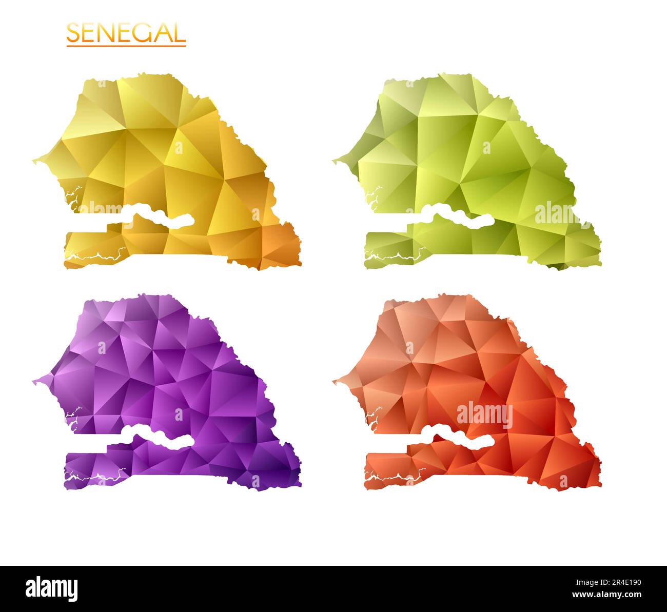 Set of vector polygonal maps of Senegal. Bright gradient map of country ...