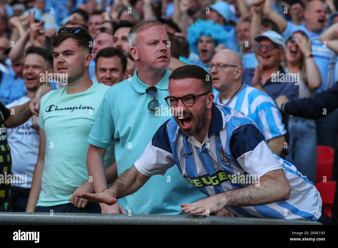 Coventry fans celebrate VAR disallowing the goal from Joe Taylor #25 of ...