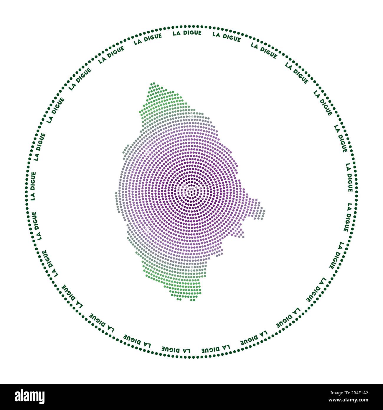 La Digue round logo. Digital style shape of La Digue in dotted circle ...