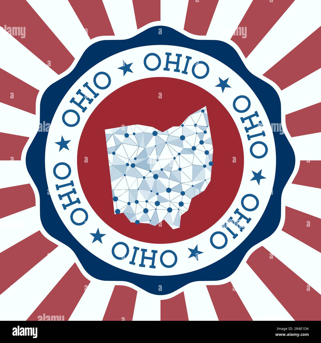 Ohio Badge. Round logo of US state with triangular mesh map and radial ...