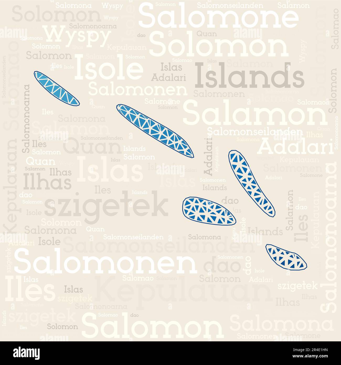 Solomon Islands map design. Country names in different languages and ...