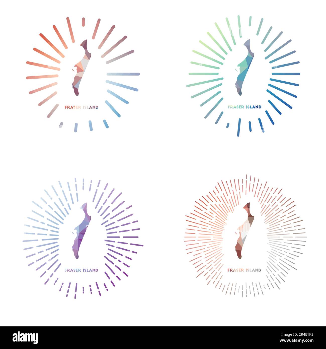 Fraser Island low poly sunburst set. Logo of island in geometric ...