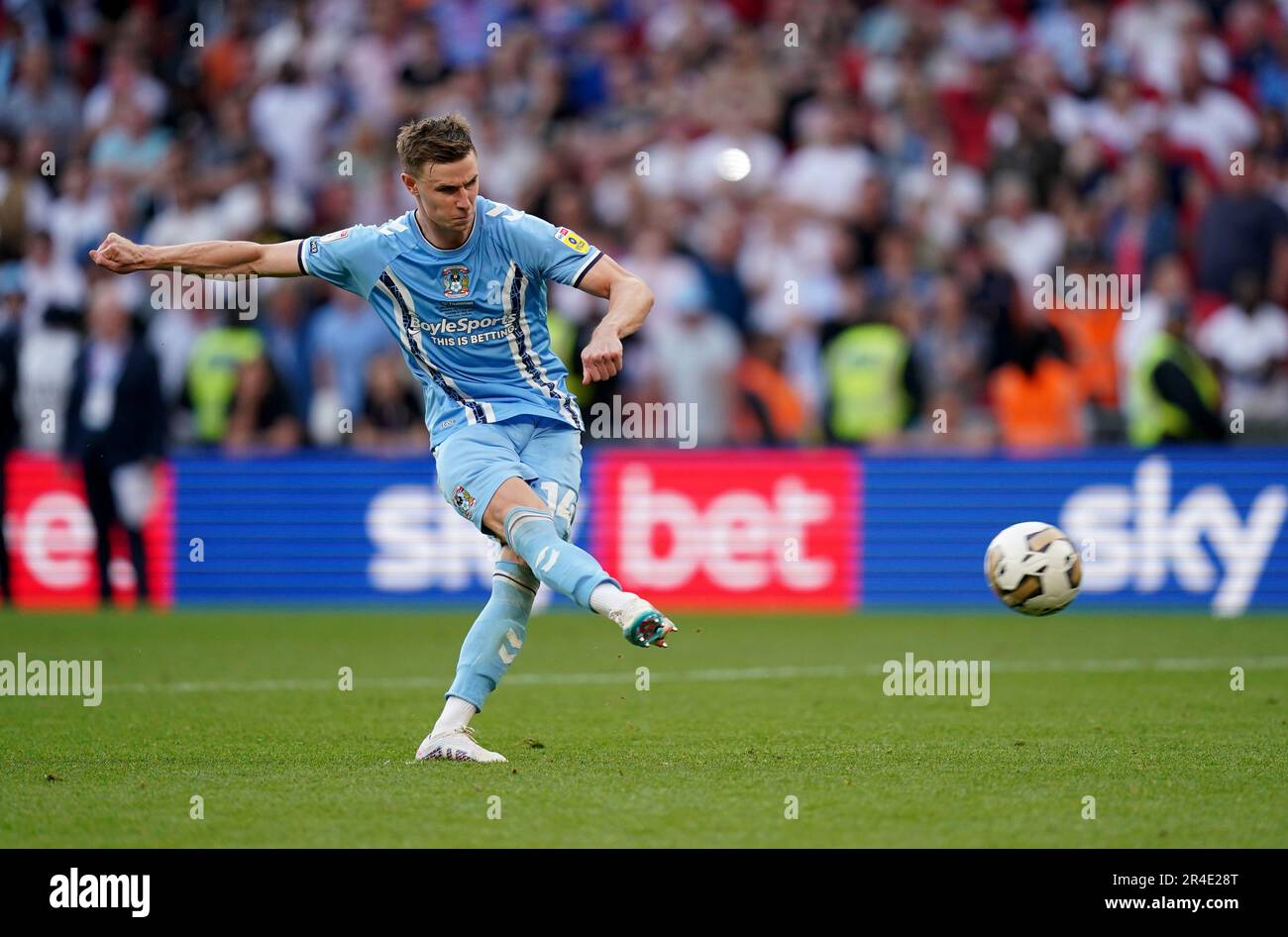 Coventry City's Ben Sheaf scores his sides third goal in the penalty ...
