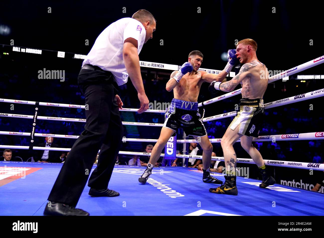 Danny Ball (left) in action against Jamie Robinson during their English Welter Weight fight at ...