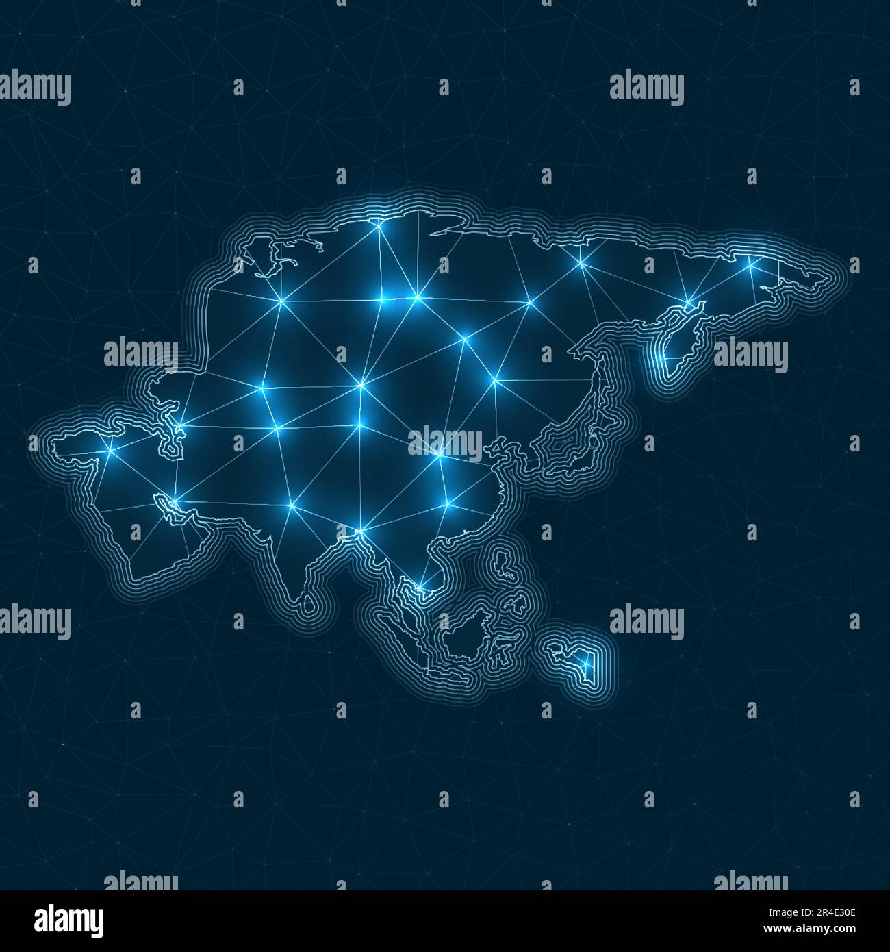 Asia network map. Abstract geometric map of the continent. Digital ...