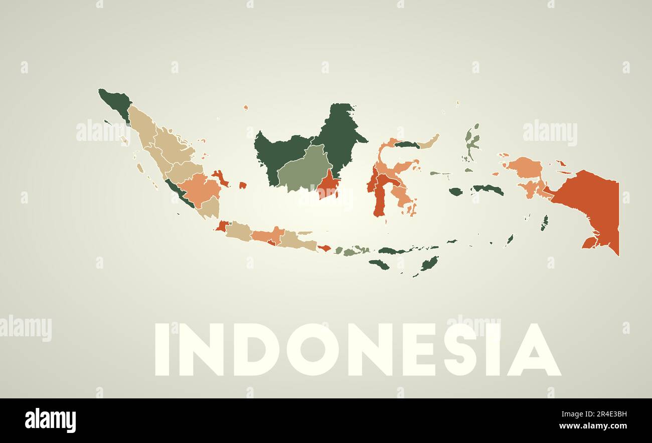 Indonesia poster in retro style. Map of the country with regions in ...