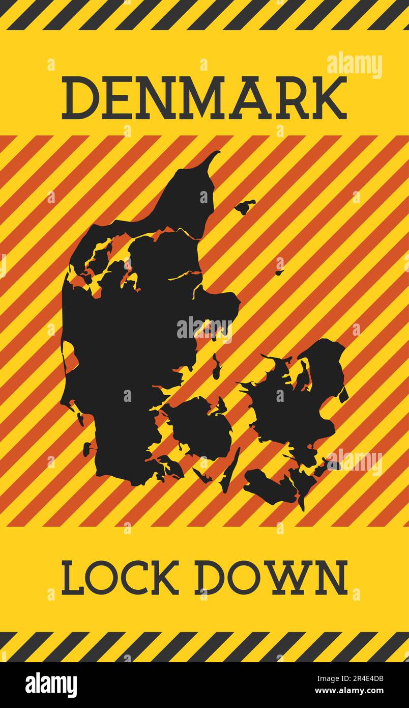 Denmark Lock Down Sign. Yellow country pandemic danger icon. Vector ...