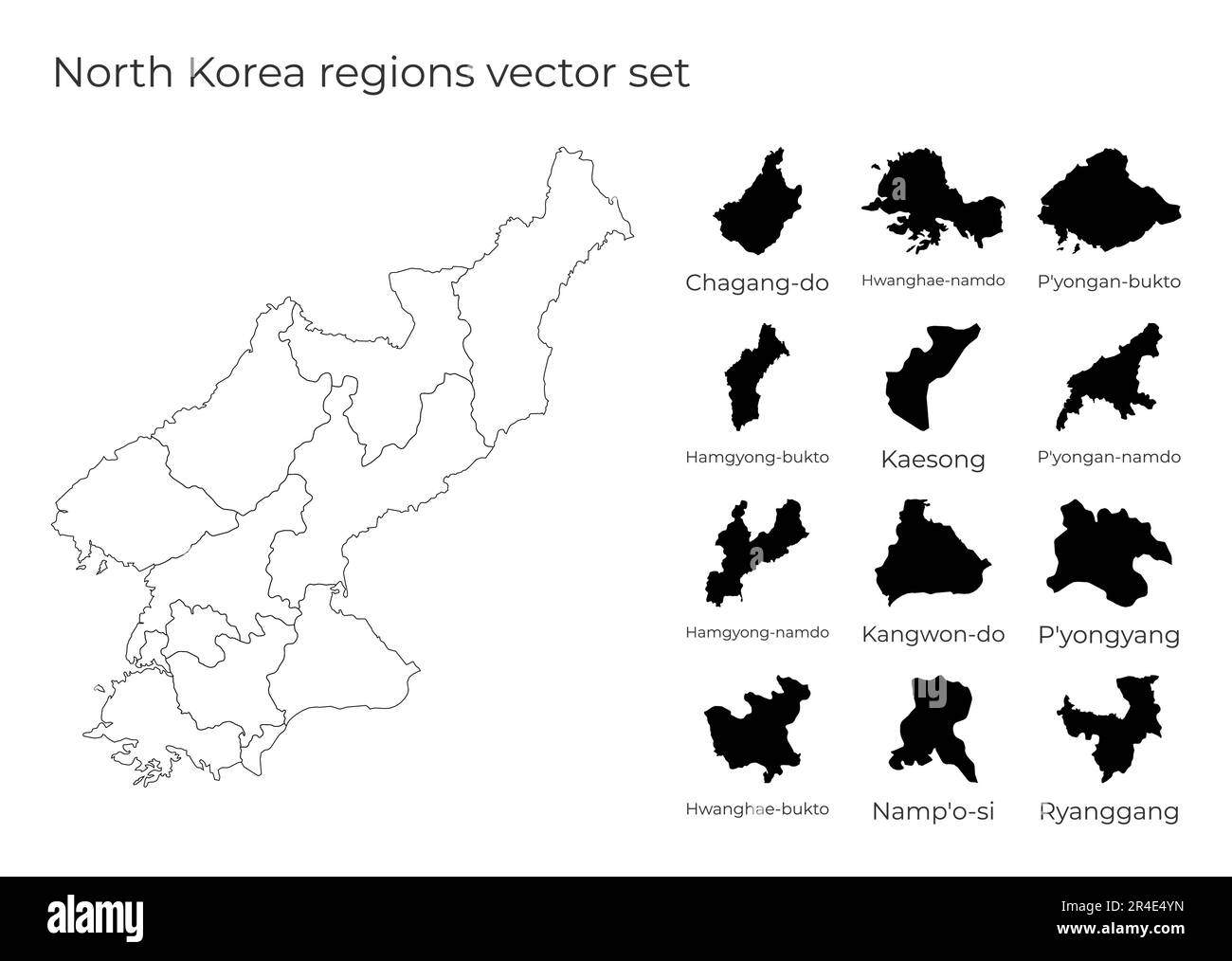 North Korea map with shapes of regions. Blank vector map of the country ...