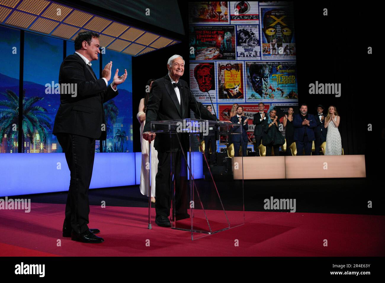 Quentin Tarantino, left, and Roger Corman appear during the awards ...