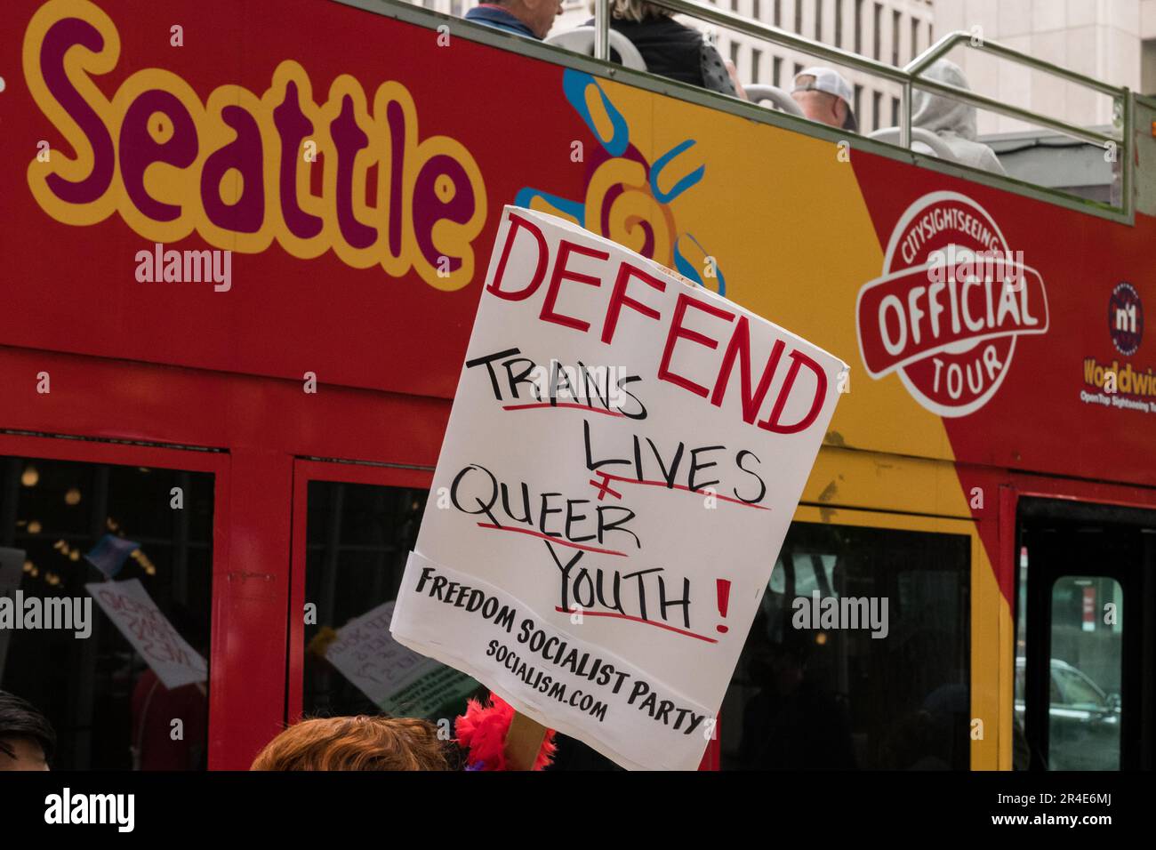 Seattle, USA. 27 May, 2023. Protestors at the Seattle Public Library ...