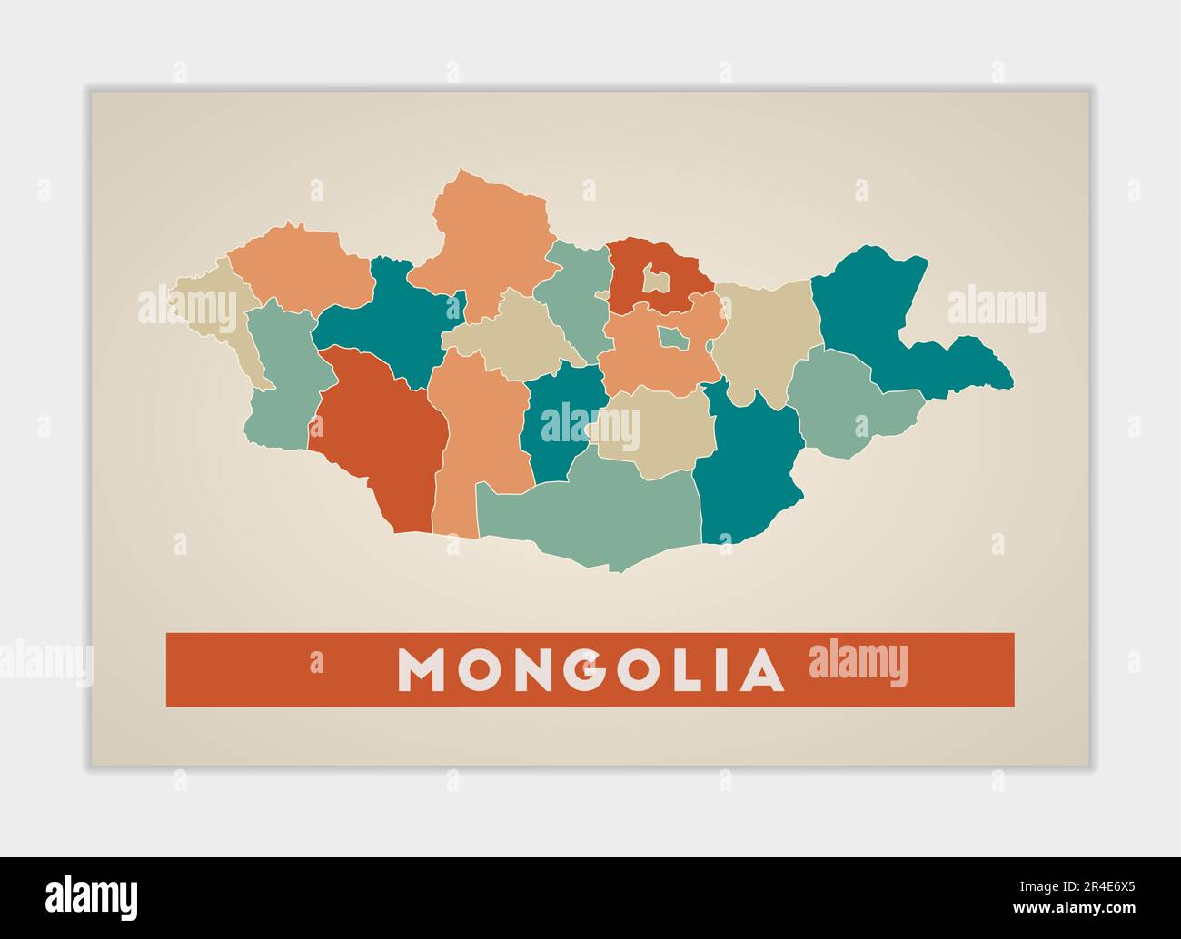 Mongolia poster. Map of the country with colorful regions. Shape of ...