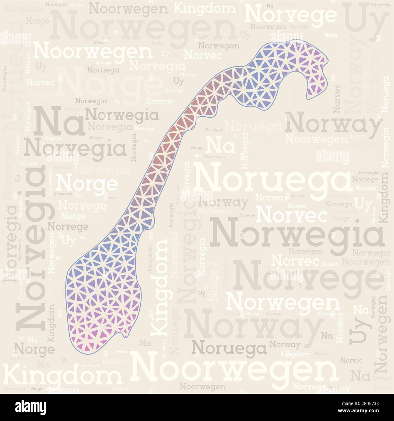 Norway map design. Country names in different languages and map shape ...
