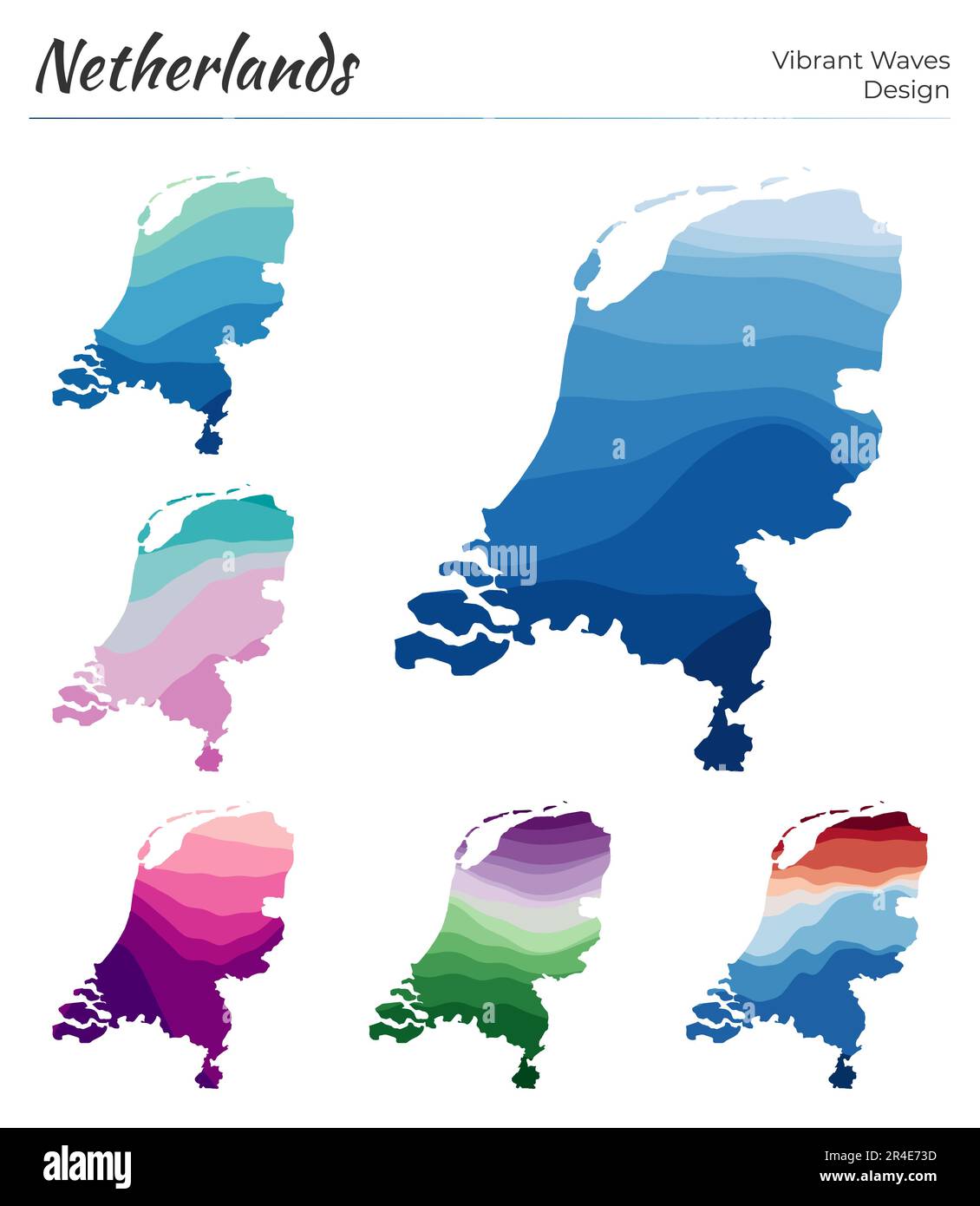 Set of vector maps of Netherlands. Vibrant waves design. Bright map of ...
