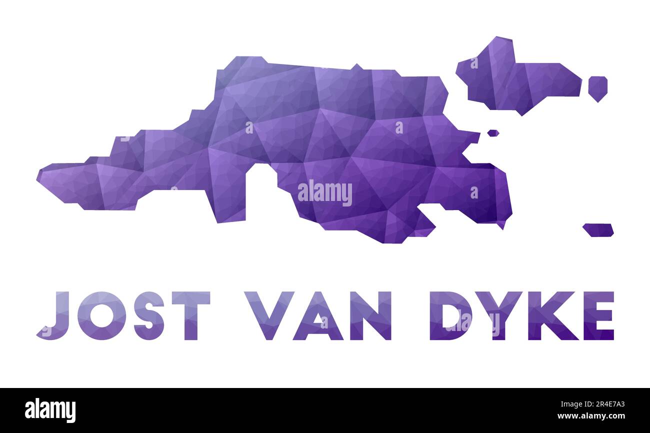 Low poly illustration of Jost Van Dyke island. Purple geometric design ...