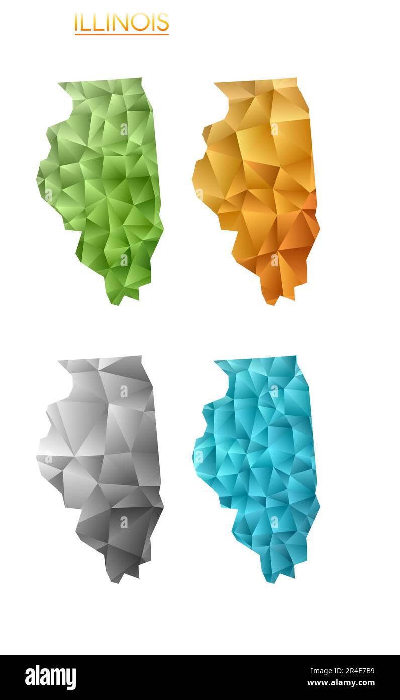 Set of vector polygonal maps of Illinois. Bright gradient map of US ...