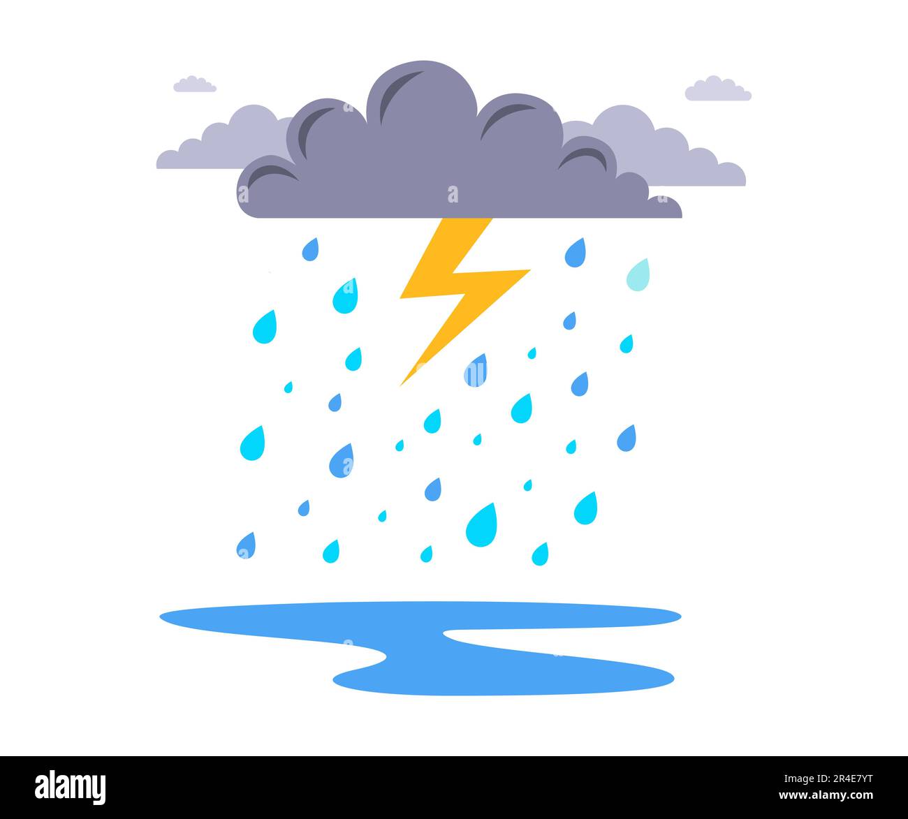 cloud with lightning and rain on a white background. flat vector ...