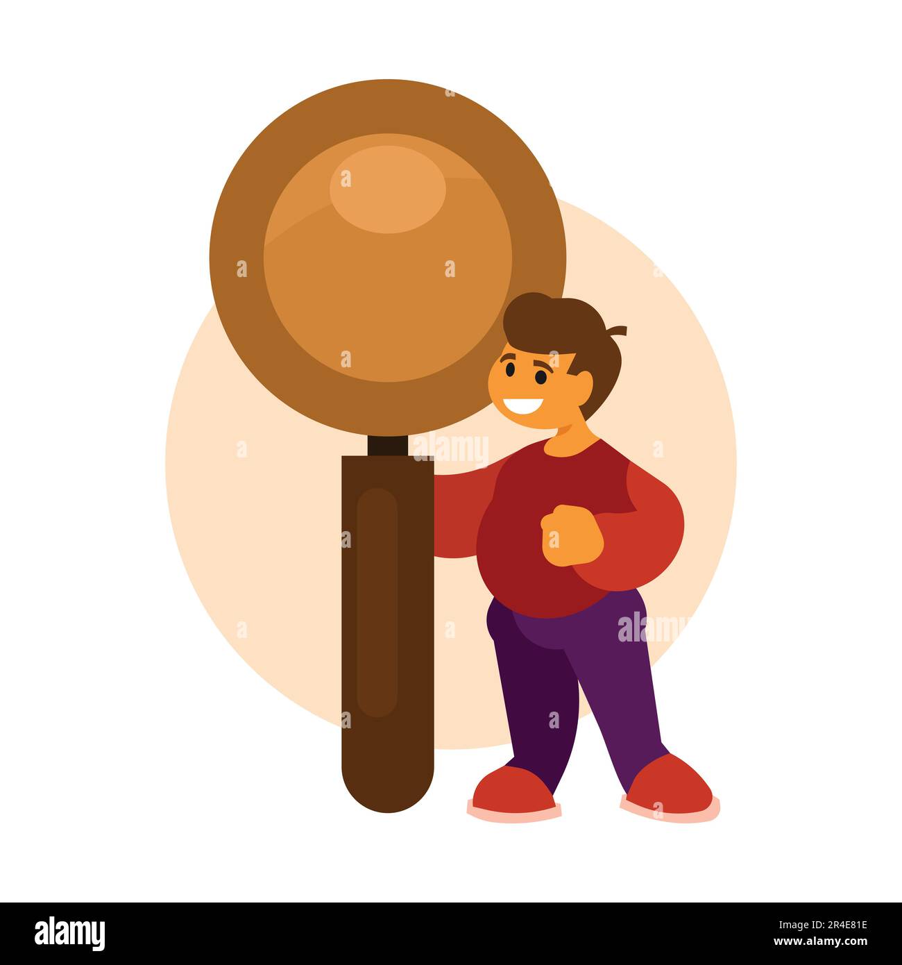 Boy with a big magnifying glass. Magnifying glass icon. Vector ...