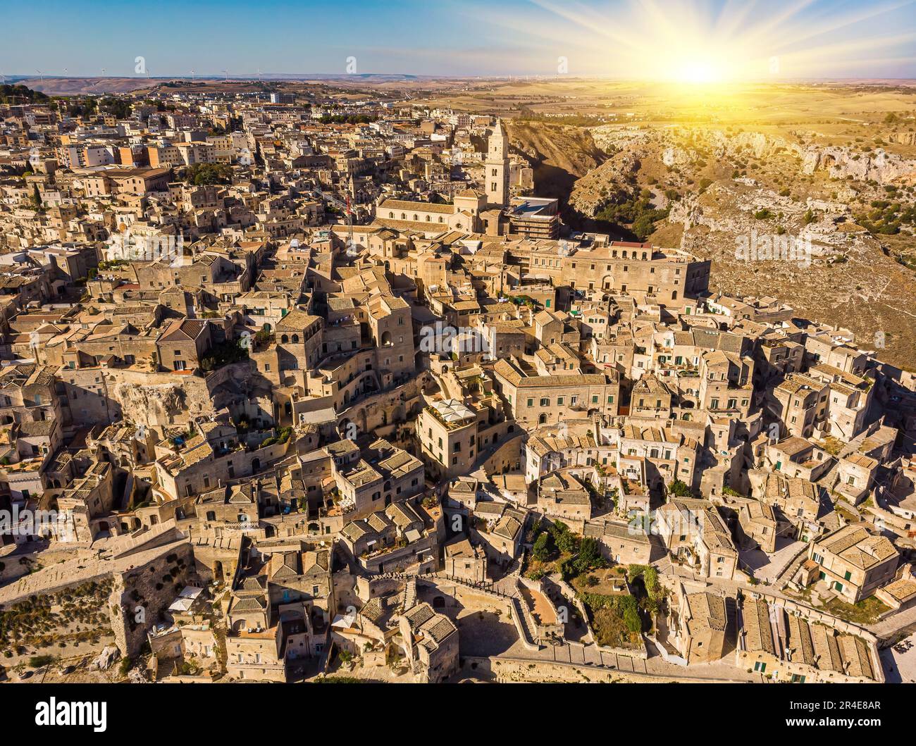 Aerial view of medieval city of Matera Sassi di Matera in beautiful ...