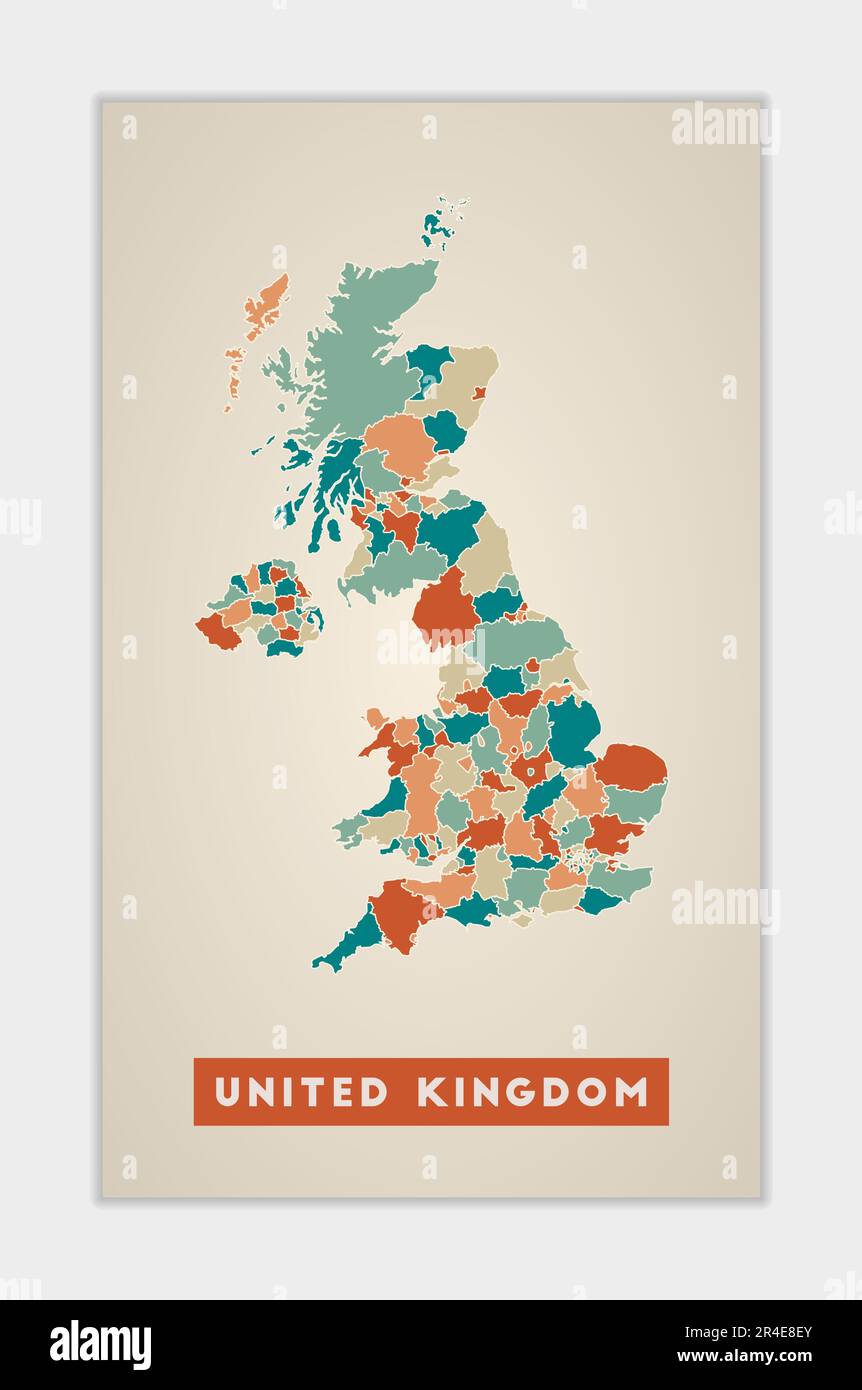 United Kingdom poster. Map of the country with colorful regions. Shape ...