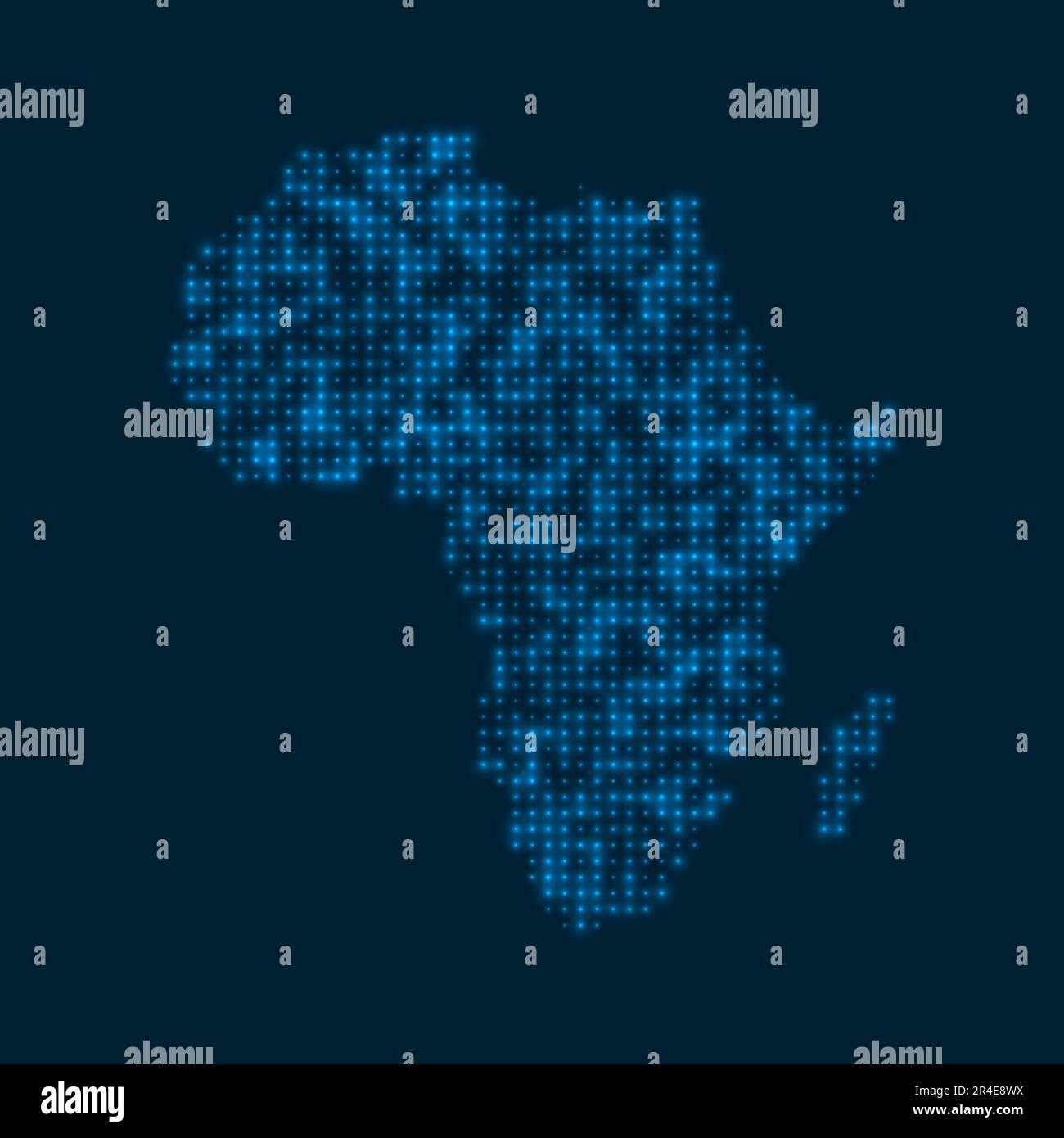 Africa dotted glowing map. Shape of the continent with blue bright ...