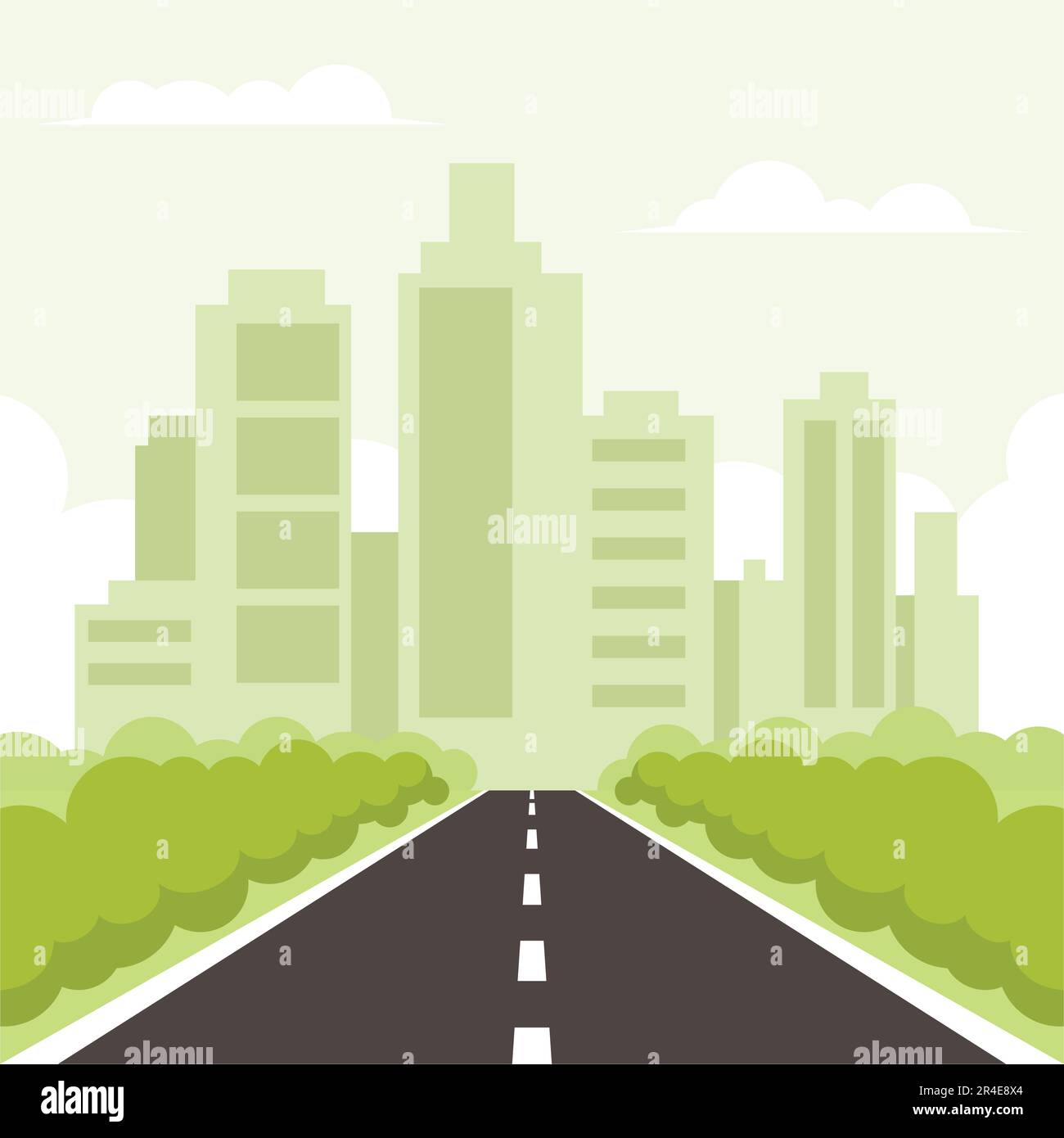 Cityscape background with road and trees. Vector illustration in flat ...