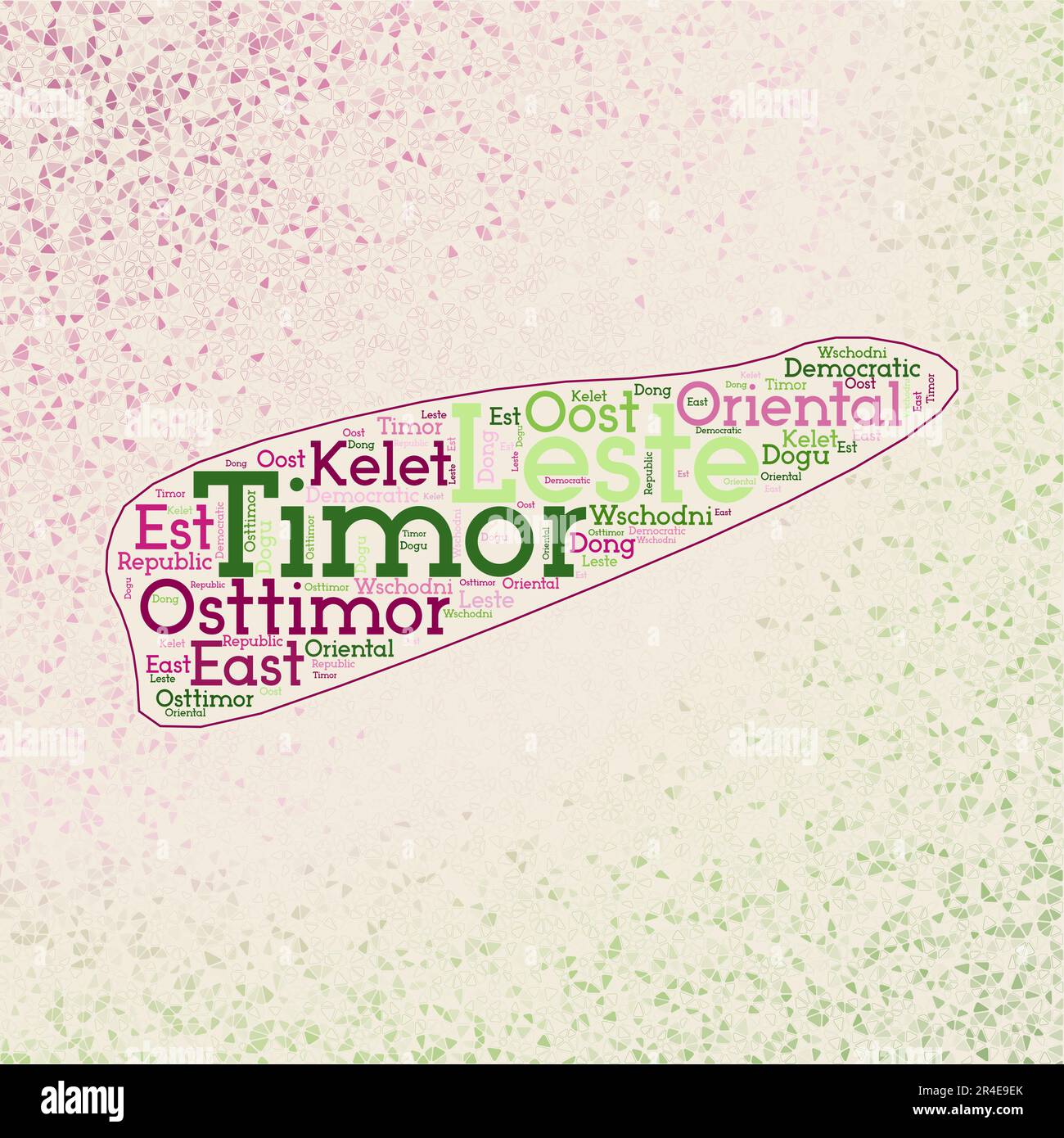 Timor-Leste shape with country names word cloud in multiple languages ...