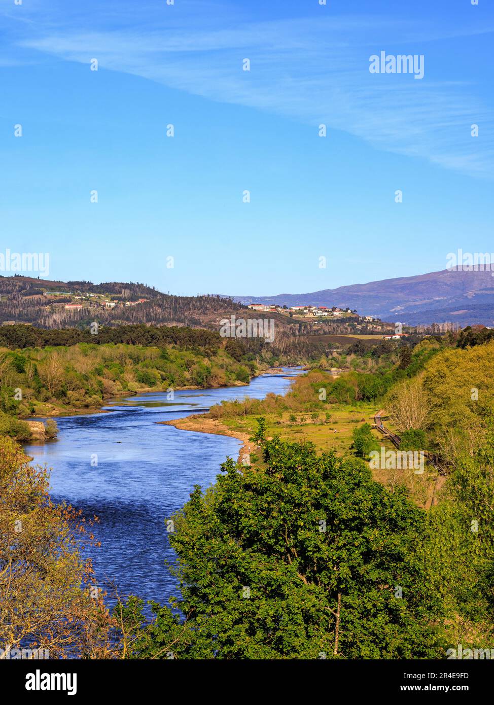 Miño river, natural frontier between Spain and Portugal. On the left is ...