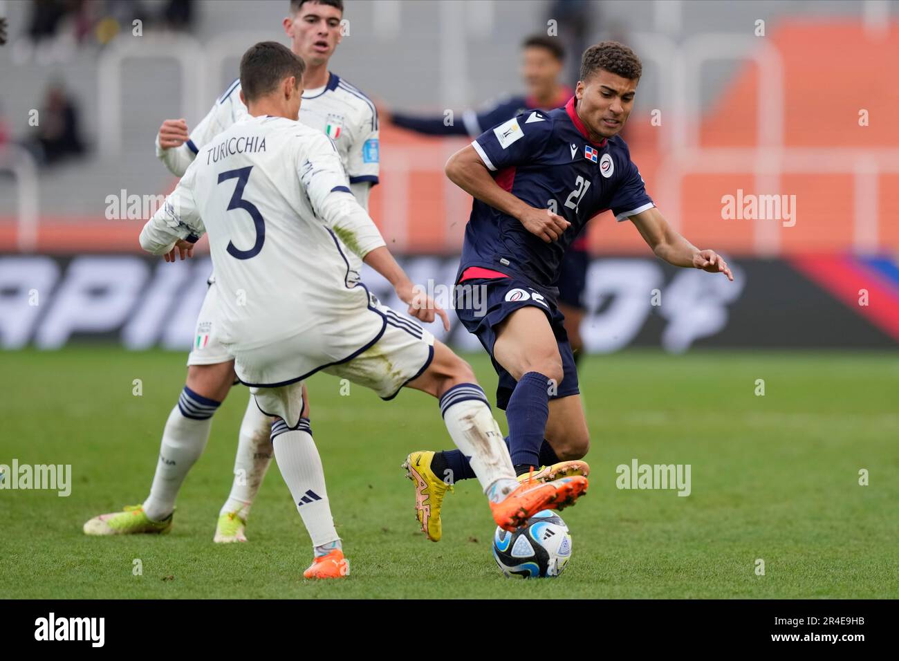 Dominican Republic's Derek Cuevas, right, fights for control of the ...